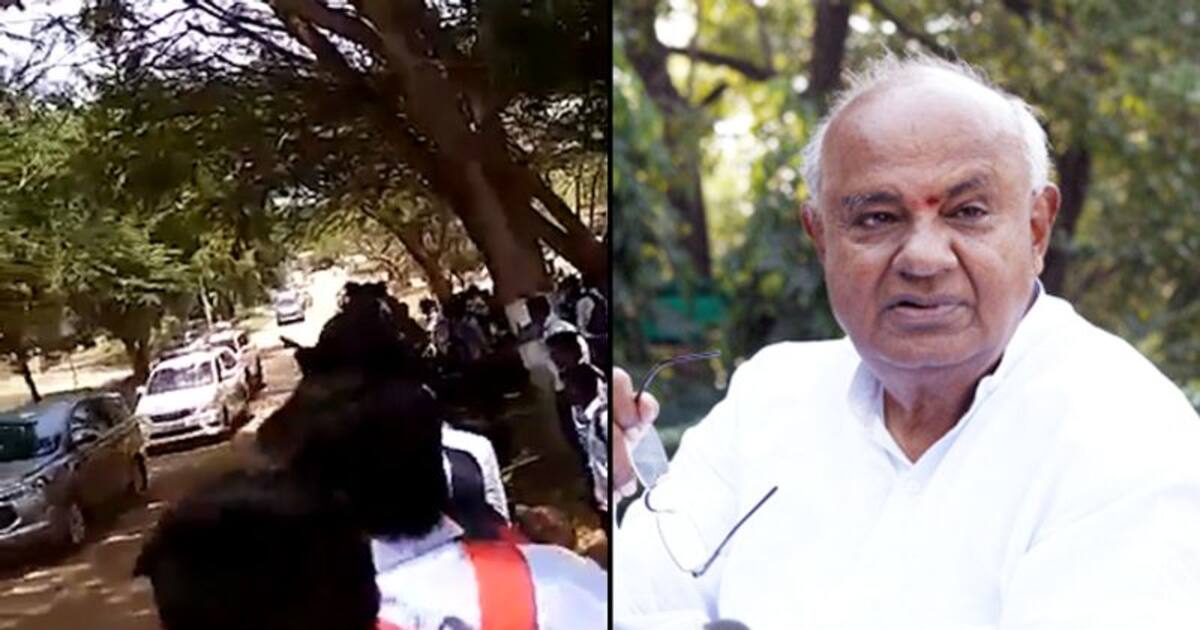 Deve Gowda welcomed with 'Modi Zindabad' slogans, 'Nikhil Elliddiyappa ...