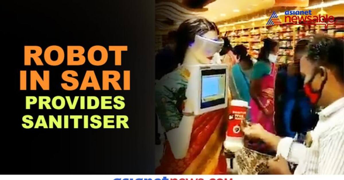 Watch: Sari-clad robot mannequin provides sanitiser to customers