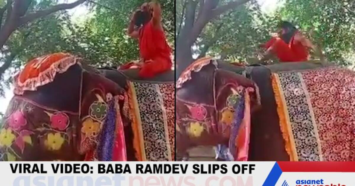 Viral Video: Baba Ramdev slips off an elephant