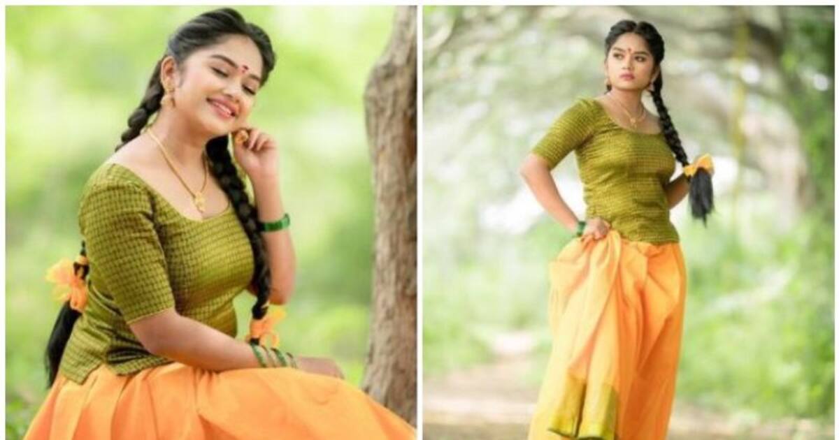 இரட்டை ஜடையில்... பாவாடை சட்டை அணிந்து... கிராமத்து மயிலாக மாறிய ...