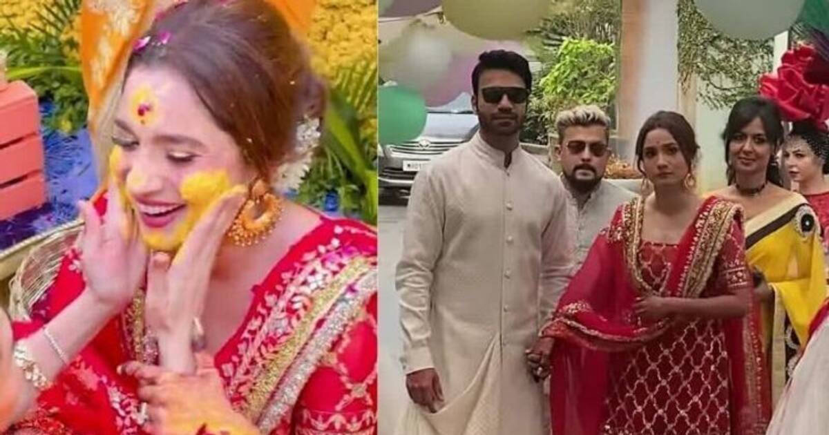 Ankita Lokhande-Vicky Jain's Haldi ceremony: Bride-to-be looks stunning in red salwar kameez ...