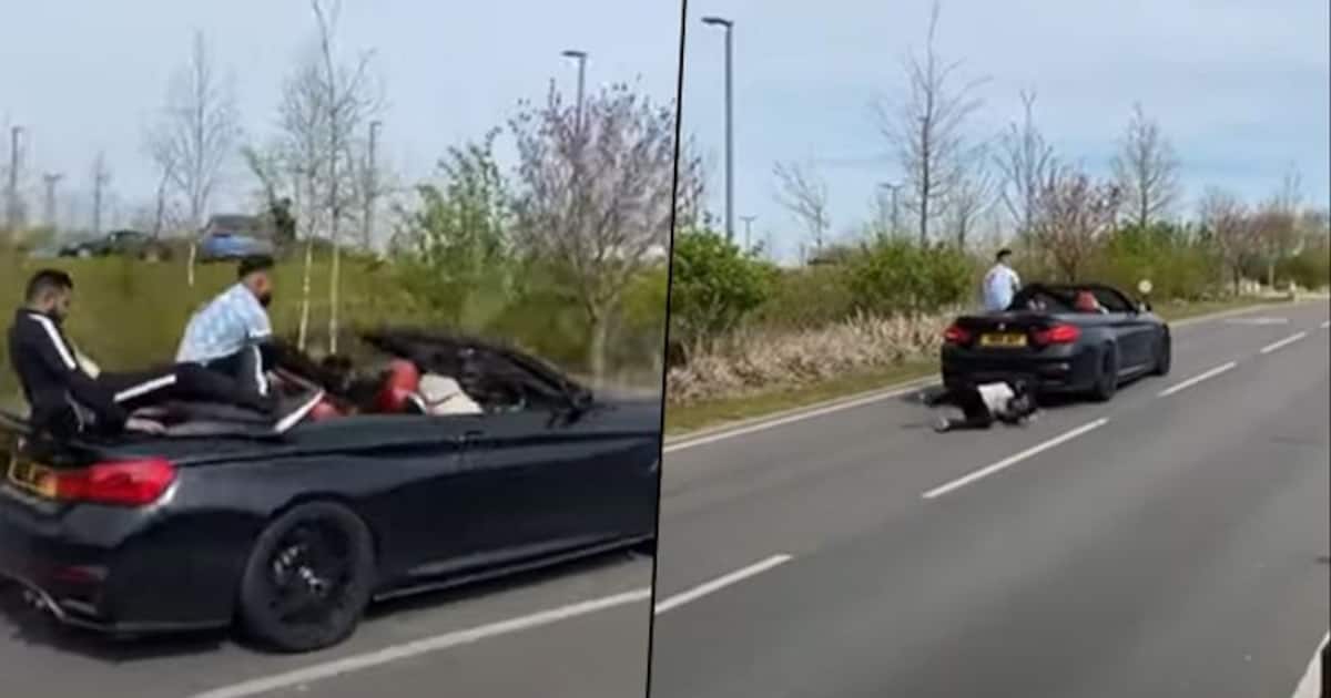 Watch: Man falls from BMW as friend attempts to show off at car meet