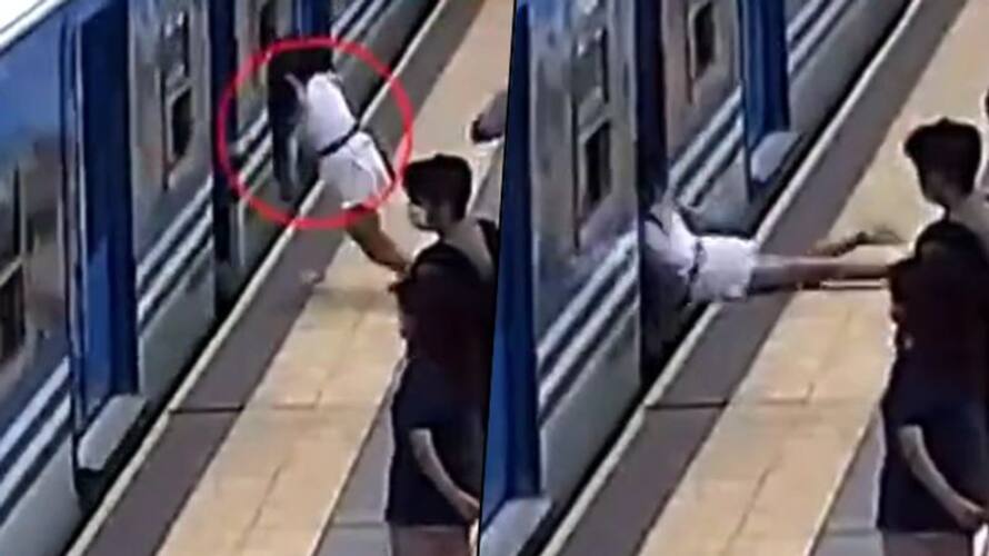 Spine-chilling video shows a woman fainting and falling under a train ...
