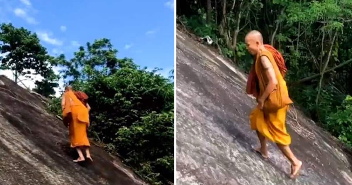 Watch: Monk climbs steep mountain effortlessly; netizens left impressed
