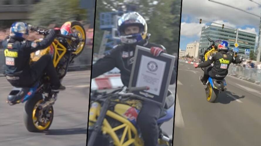 Watch: Lithuania stunt rider executes longest no-hands wheelie; breaks ...