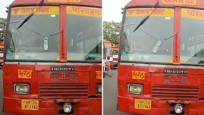 Watch: UP bus driver's wiper jugaad using water bottle goes viral; Netizens react
