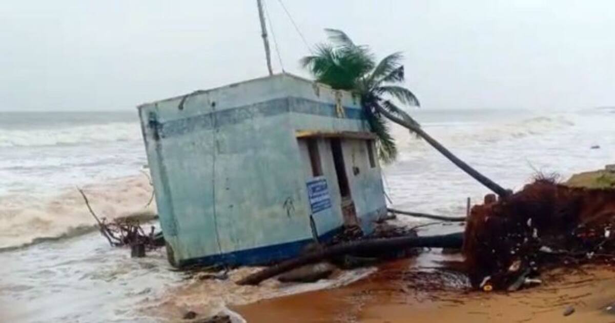 Cyclone Mandous: Rough waves cause damage at Marina beach; houses ...