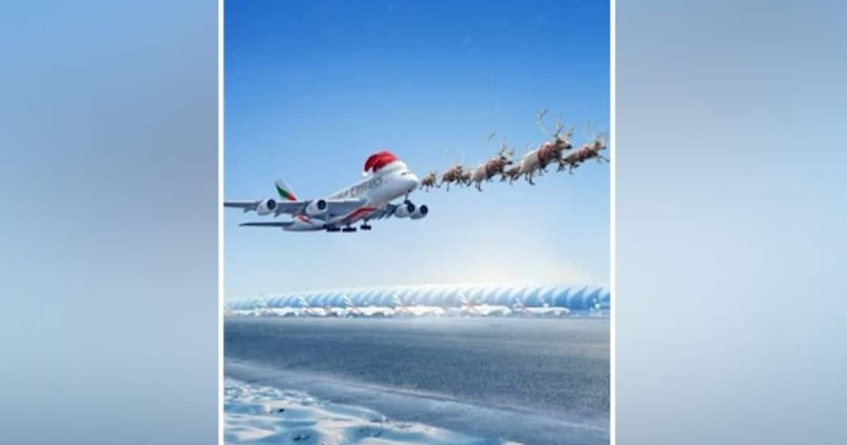 Emirates Christmas post showing Airbus 'wearing' Santa hat with ... Emirates Christmas post showing Airbus 'wearing' Santa hat with ...