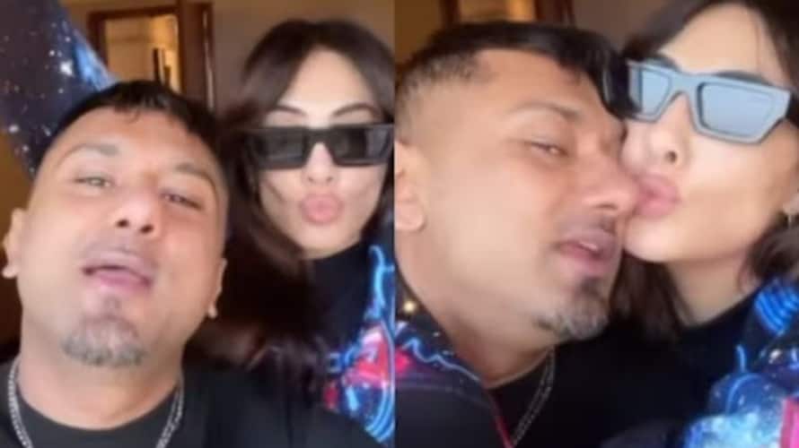 Honey Singh's GF Tina Thadani kissing the rapper's cheek as he sings ...
