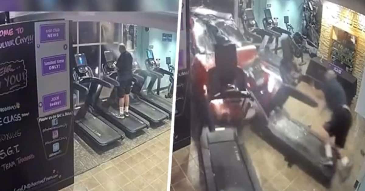 Speeding car crashes into a gym, hits man on treadmill; horrifying ...