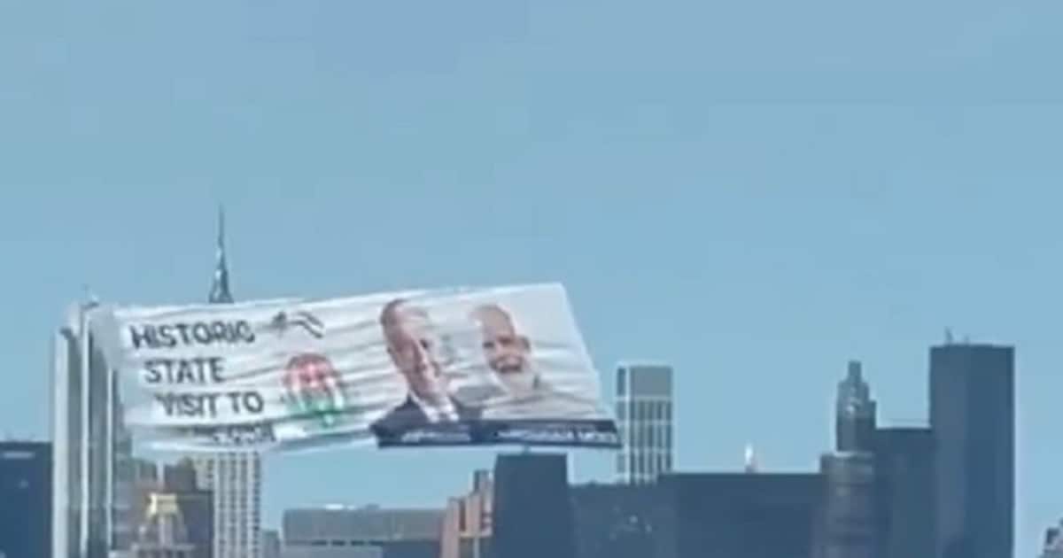 PM Modi's US Visit: PM Modi's massive banner flies high in New York sky ...