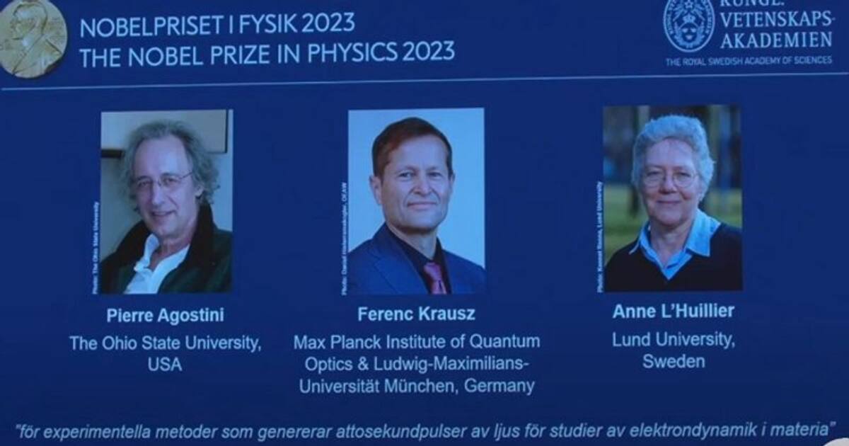 Physics Nobel Prize 2023 for Pierre Agostini, Ferenc Krausz, Anne L'Huillier for work on electrons