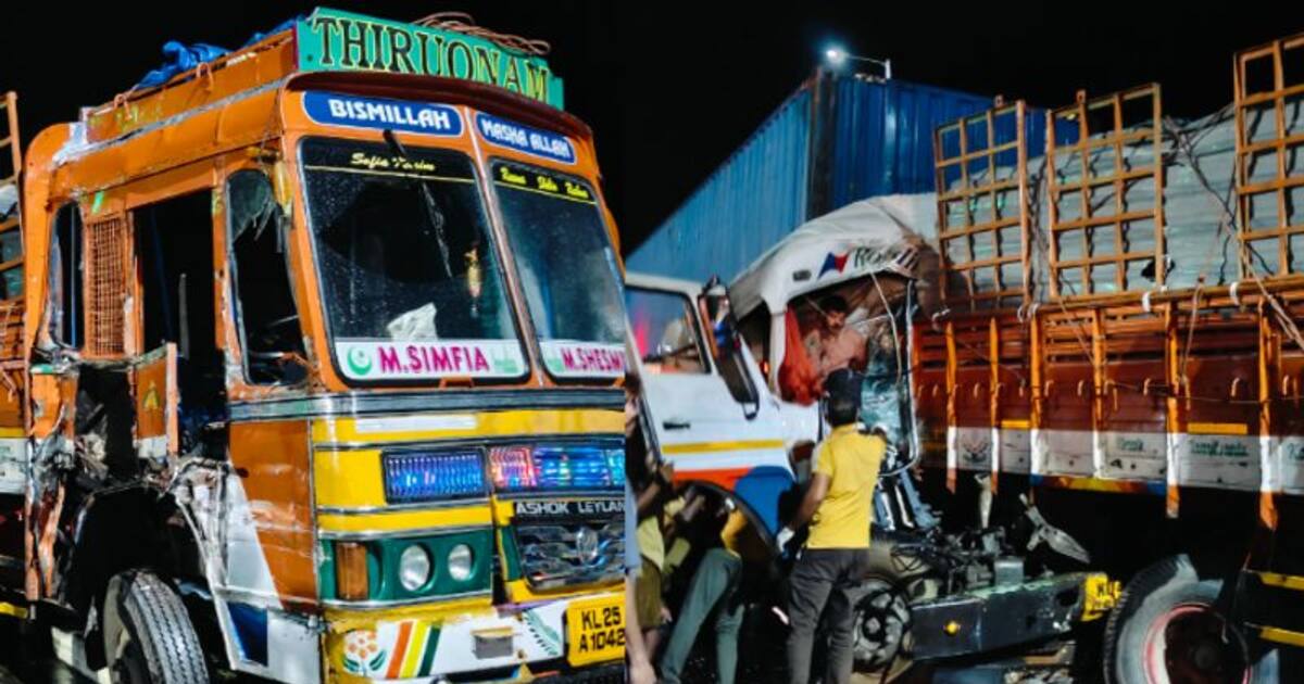 container lorry accident : ലോറിയുടെ പിന്നിൽ കണ്ടൈനർ ഇടിച്ചുകയറി ...