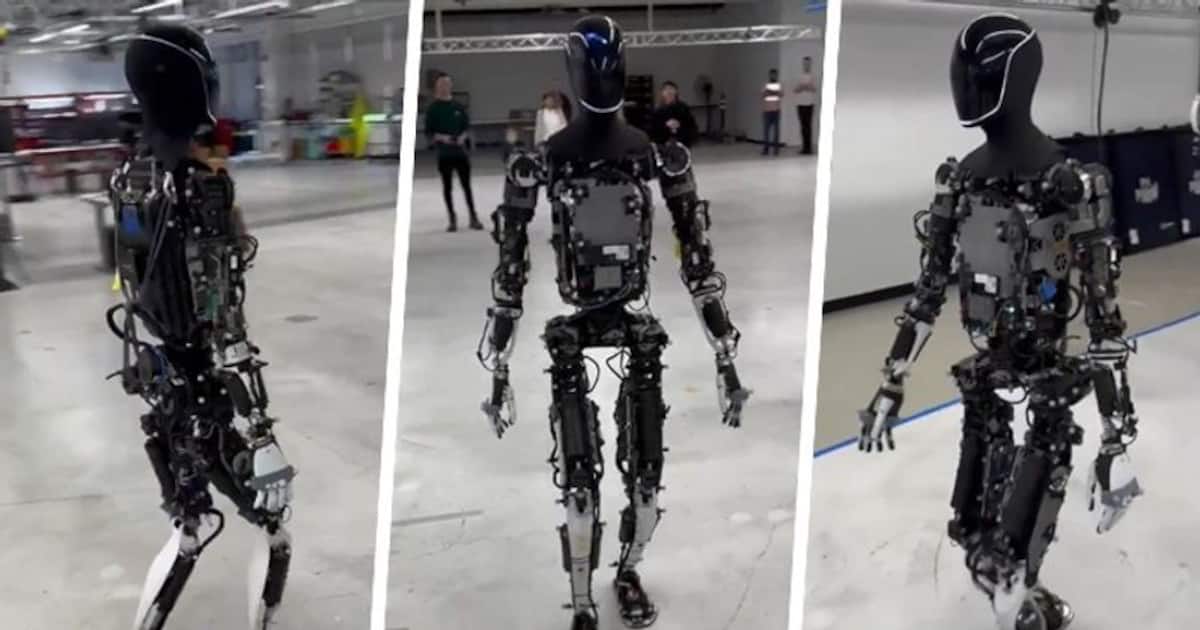 Elon Musk shares video of Tesla Optimus humanoid robot walking like a ...