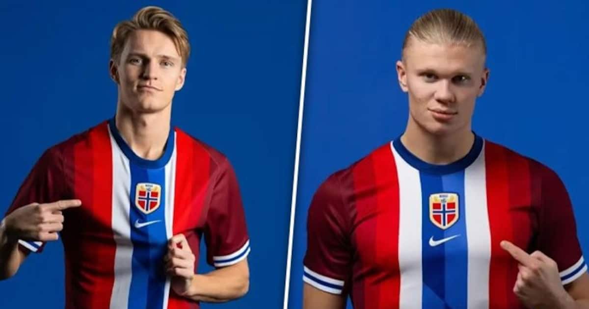 Erling Haaland and Martin Odegaard unveil stunning new Norway football kits