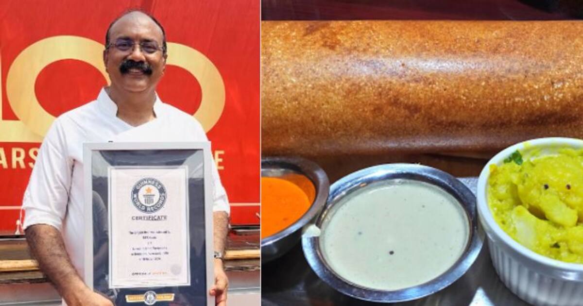 എങ്ങനെ മടക്കിയെന്തോ? 123 അടി നീളമുള്ള ദോശയുമായി മലയാളി ഷെഫ്