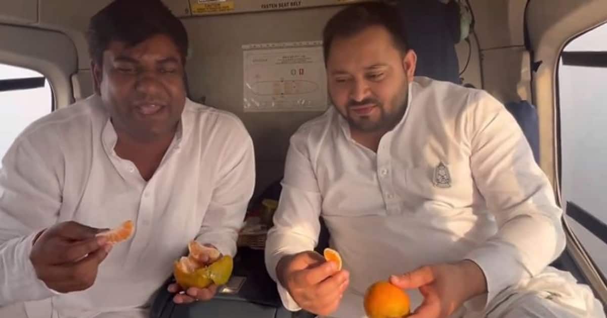 'Orange ke rang se': After 'fish' row, RJD leader Tejashwi Yadav takes dig at BJP while eating ...